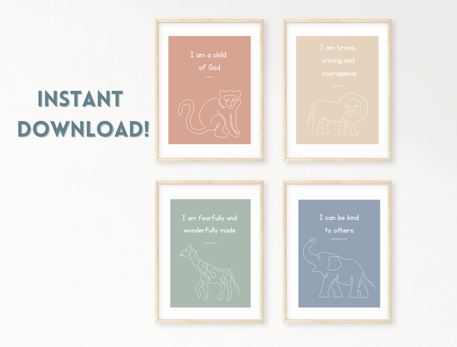 Safari Animal Bible Verse Prints | Set of 4 Jungle Nursery Wall Art ...