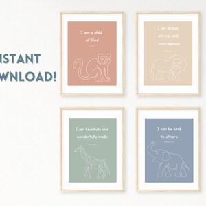 Safari Animal Bible Verse Prints | Set of 4 Jungle Nursery Wall Art ...