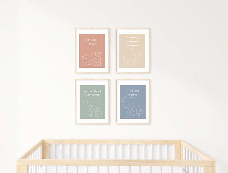 Safari Animal Bible Verse Prints | Set of 4 Jungle Nursery Wall Art ...