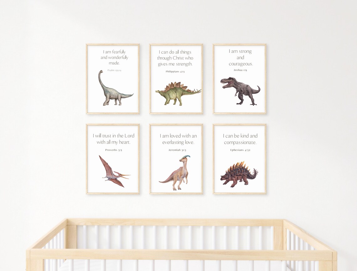 Dinosaur Bible Verse Printable Set of 6 Dinosaur Nursery Decor Dinosaur ...