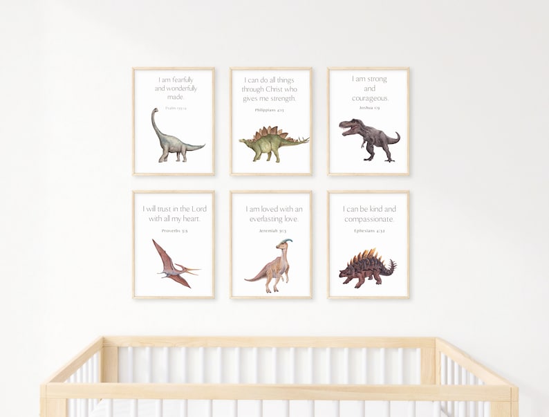 Dinosaur Bible Verse Printable Set of 6 Dinosaur Nursery Decor Dinosaur ...
