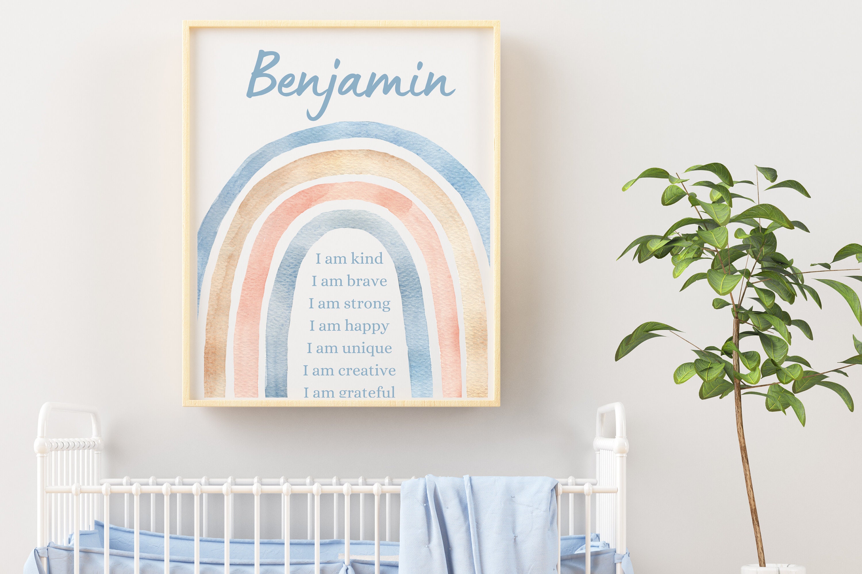 PERSONALIZED Positive Affirmations Boys Wall Art Print, Blue Watercolor ...