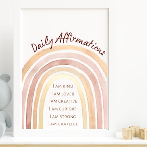 Kids Daily Affirmations Watercolor Rainbow Wall Art Printable Poster, I ...