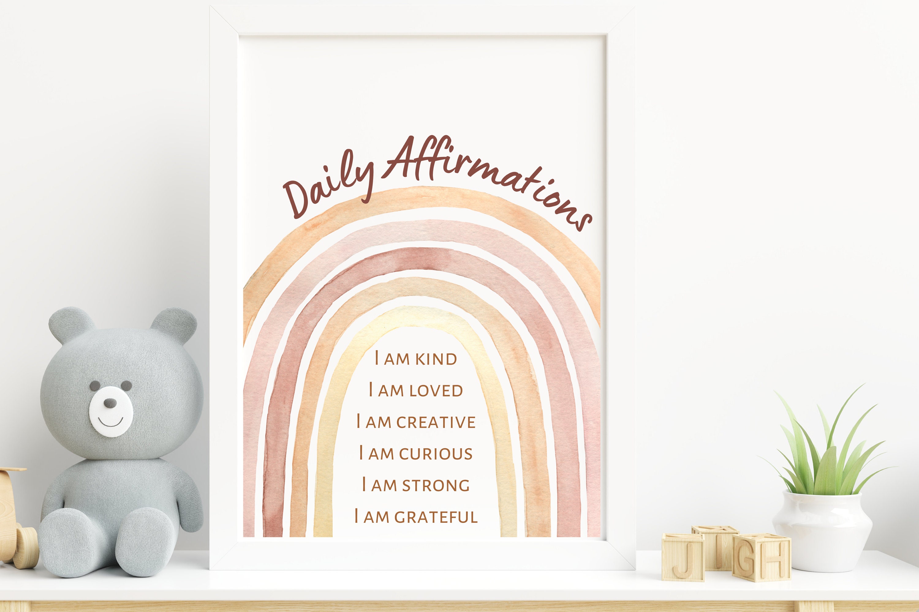 Kids Daily Affirmations Watercolor Rainbow Wall Art Printable Poster, I ...
