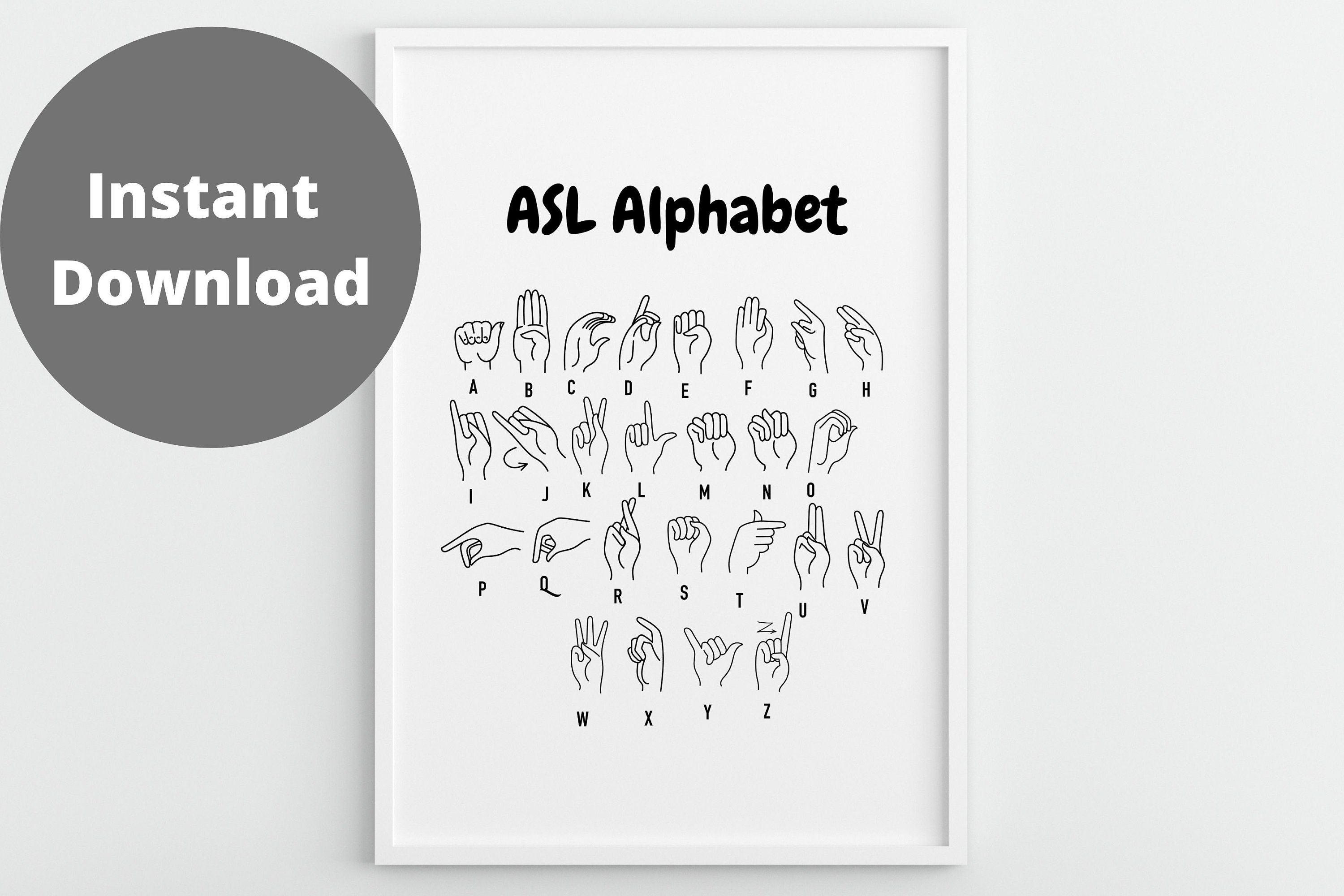 American Sign Language Alphabet Poster, ASL Letters Wall Print ...