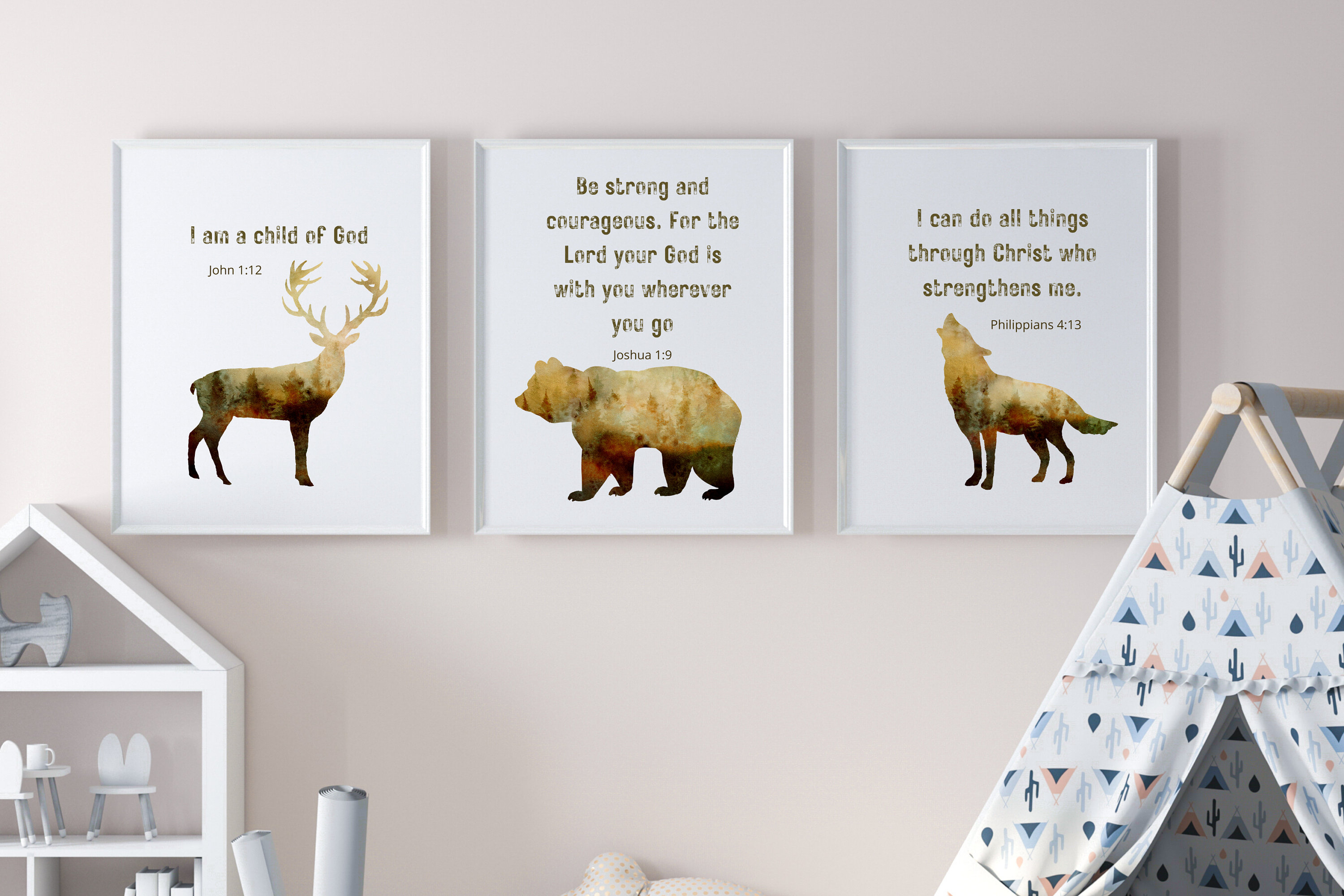 Woodland Animal Nursery Bible Verse Wall Art Set of 3, Boys Forest ...
