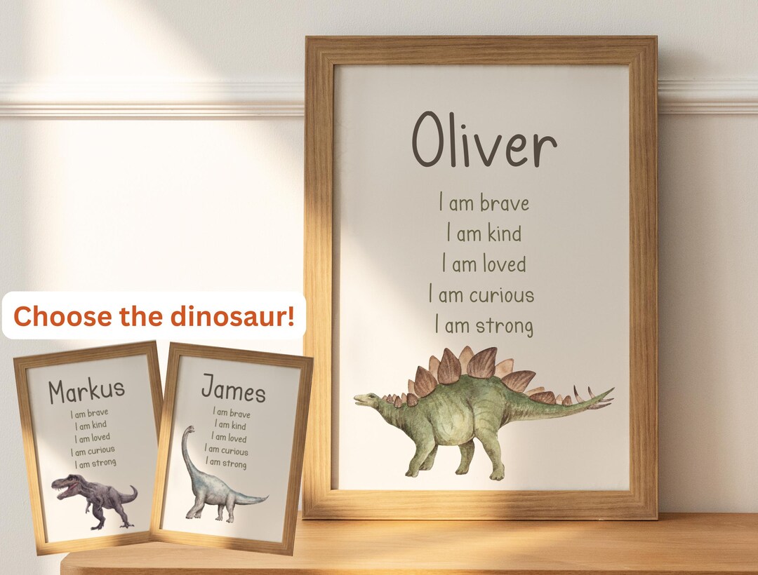 Custom Dinosaur Print, Personalized Name Wall Art Poster, Name Print ...