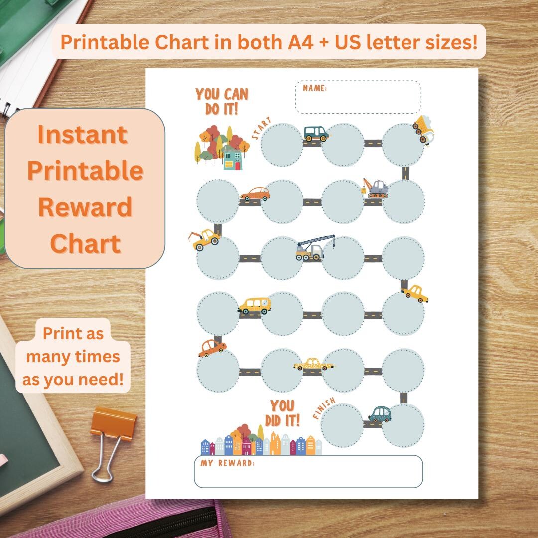 Printable Reward Chart, Construction Reward Chart, Potty Training Chart ...