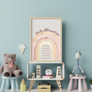 Kids Daily Affirmations Watercolor Rainbow Wall Art Printable Poster, I ...