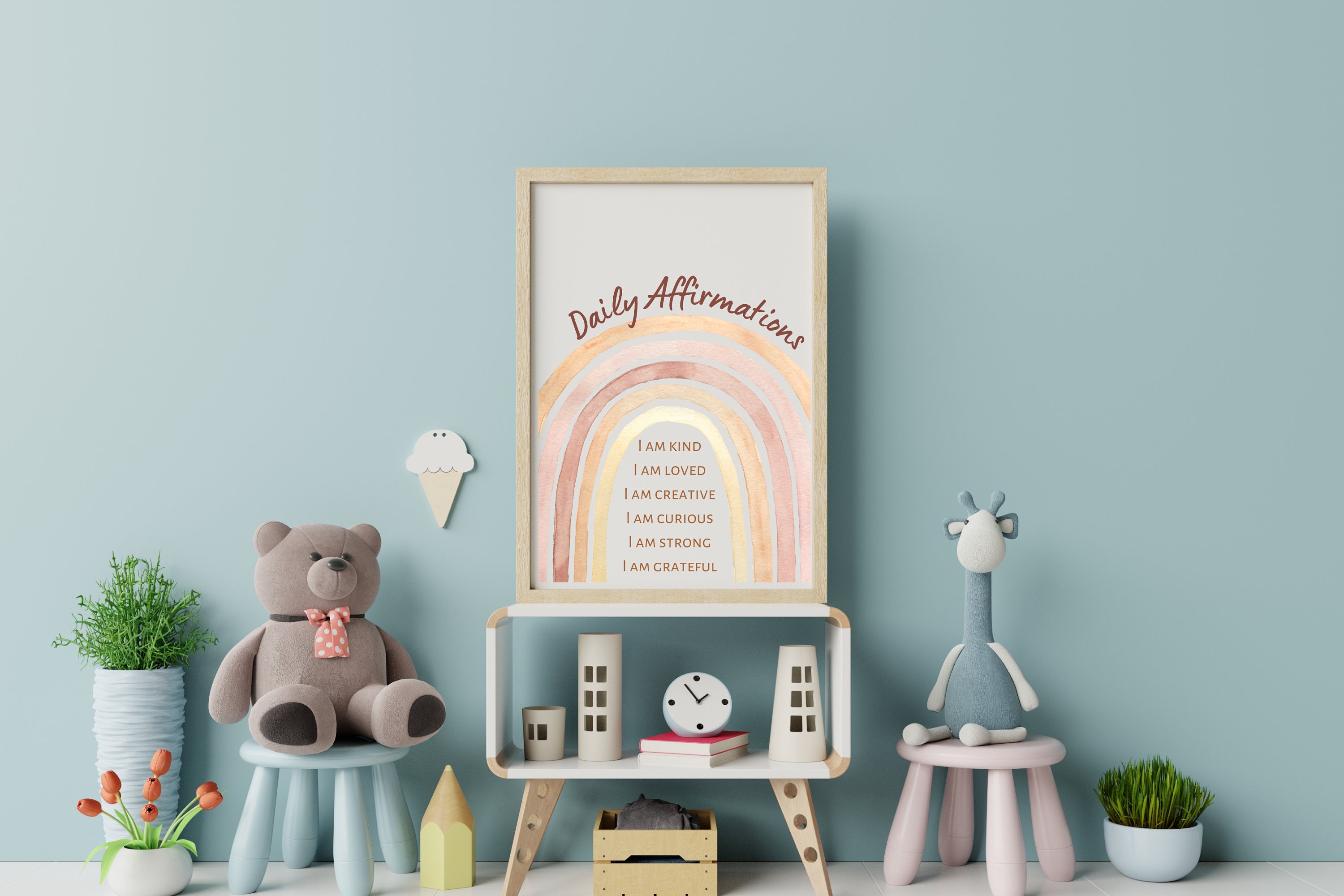 Kids Daily Affirmations Watercolor Rainbow Wall Art Printable Poster, I ...
