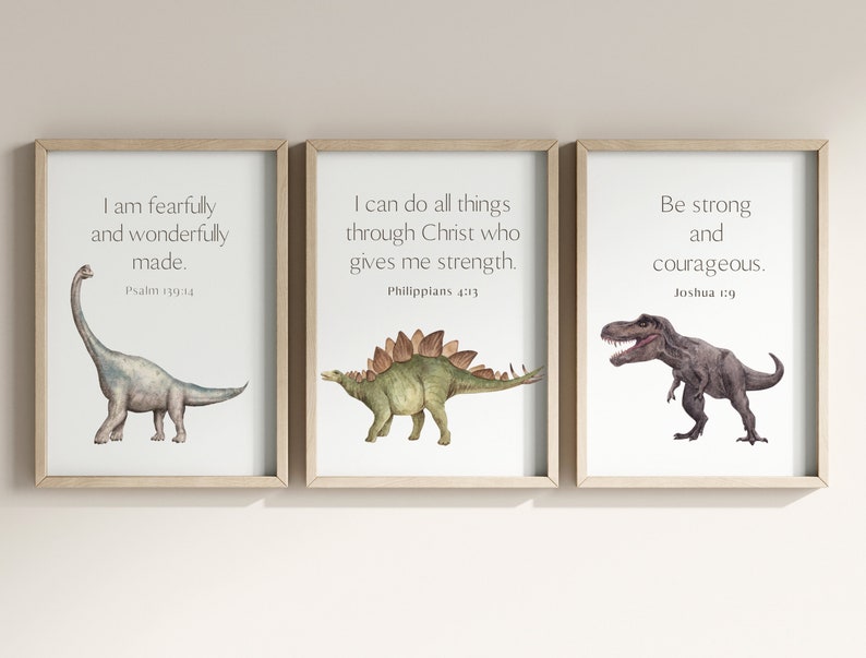 Set of 3 Dinosaur Bible Verse Prints T-rex Print Stegosaurus Poster ...