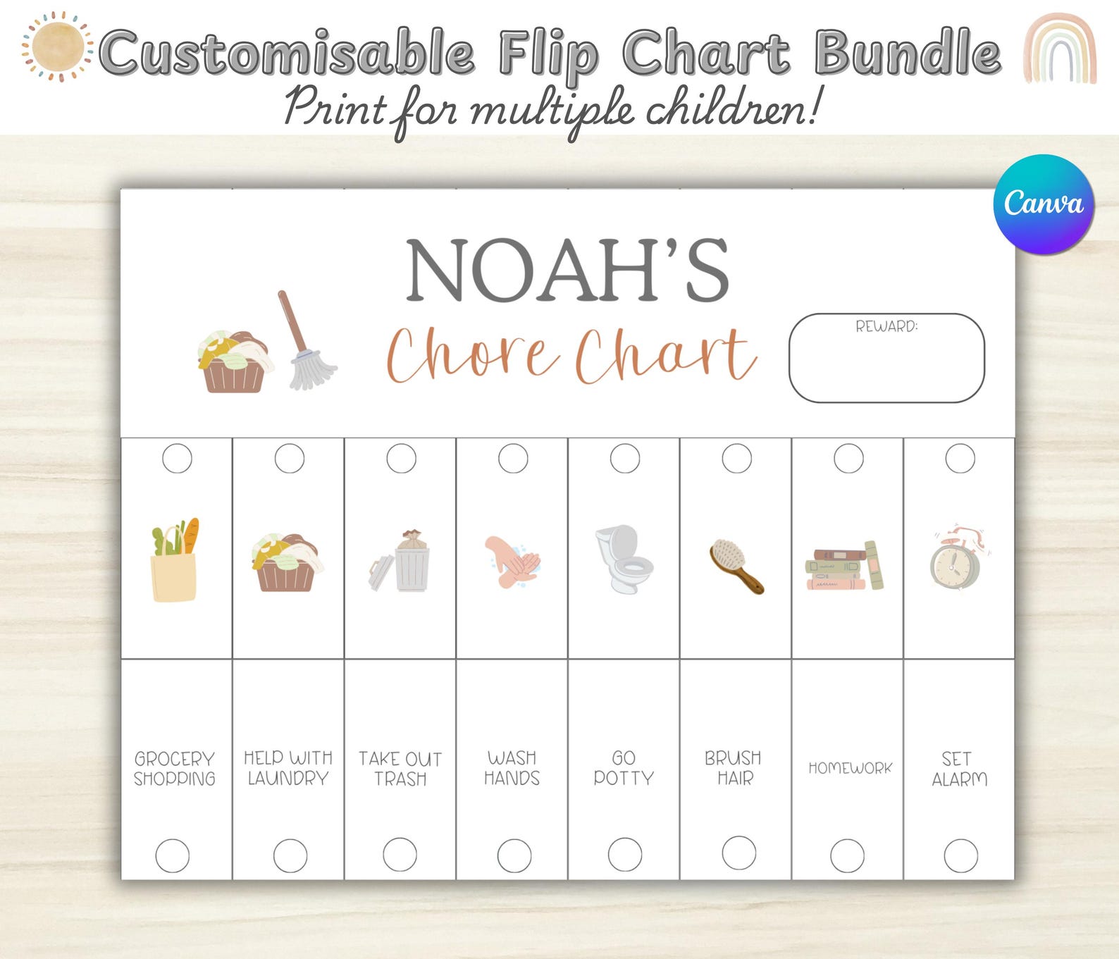 Kids Flip Chart Editable Routine Printable, Morning Chore Evening Flip ...