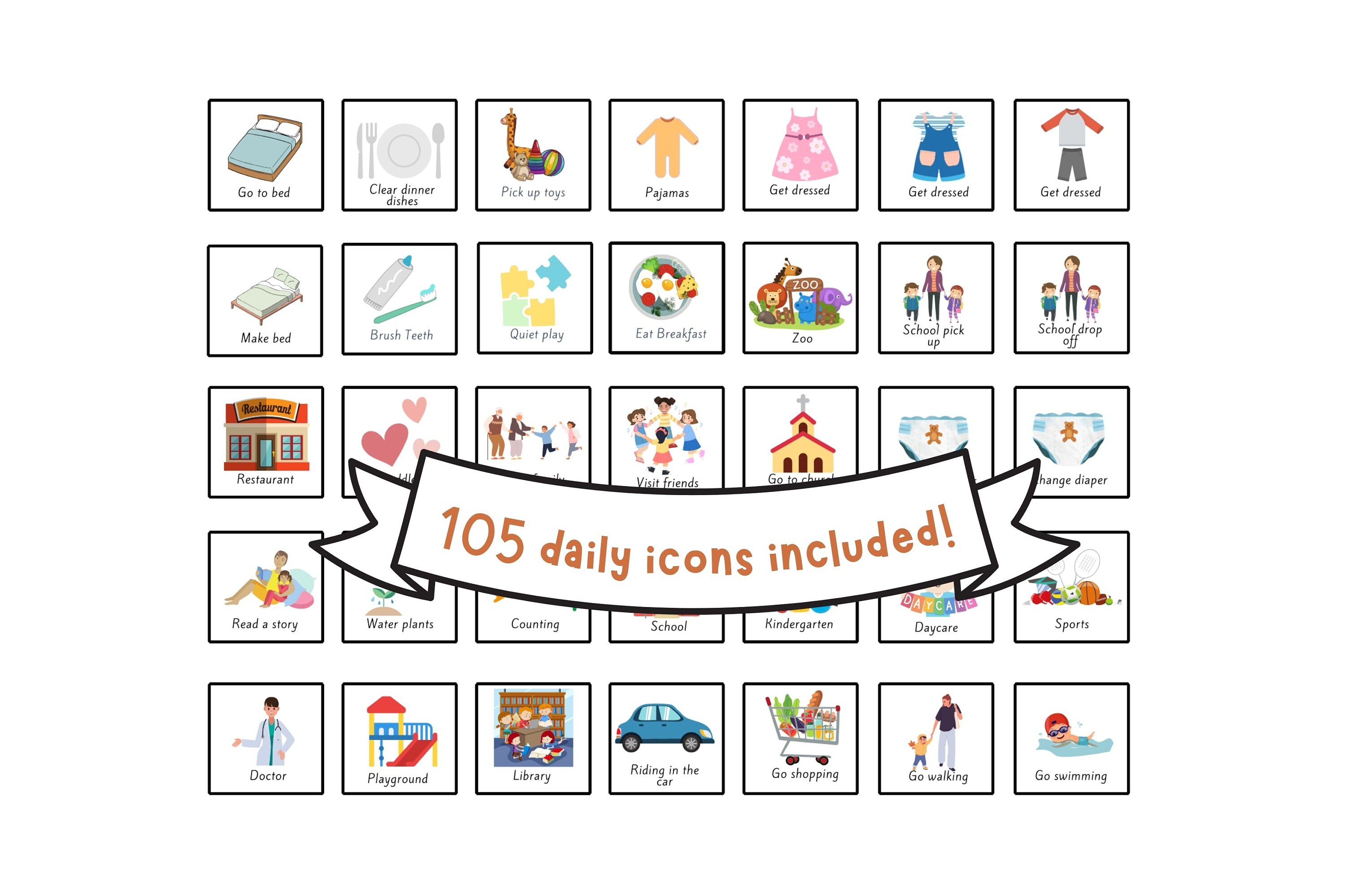 Kids Visual Routine Calendar & Chore Chart Printable Toddler Morning ...