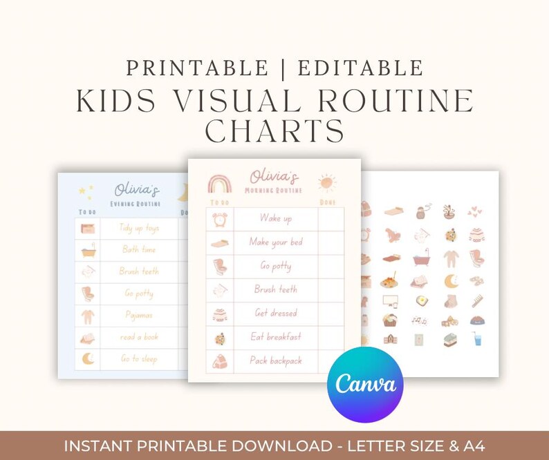 Bedtime Routine Chart, Editable Routine Chart, Morning Routine Chart ...