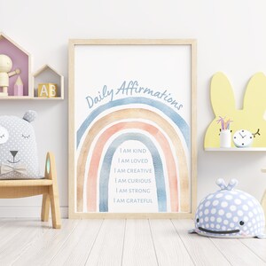 Boys Daily Affirmations Watercolor Blue Rainbow Wall Art Printable ...