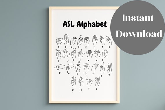 American Sign Language Poster ASL Alphabet Black and White | Etsy