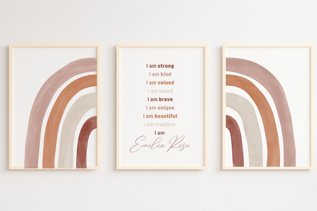 PERSONALIZED Affirmation Set of 3 Art Prints, Custom Rainbow Gender ...