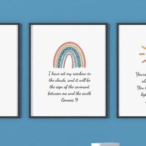 Set of 3 Rainbow Bible Verse Wall Art | Genesis 9 Hosea 6 3 Psalm 74 16 ...