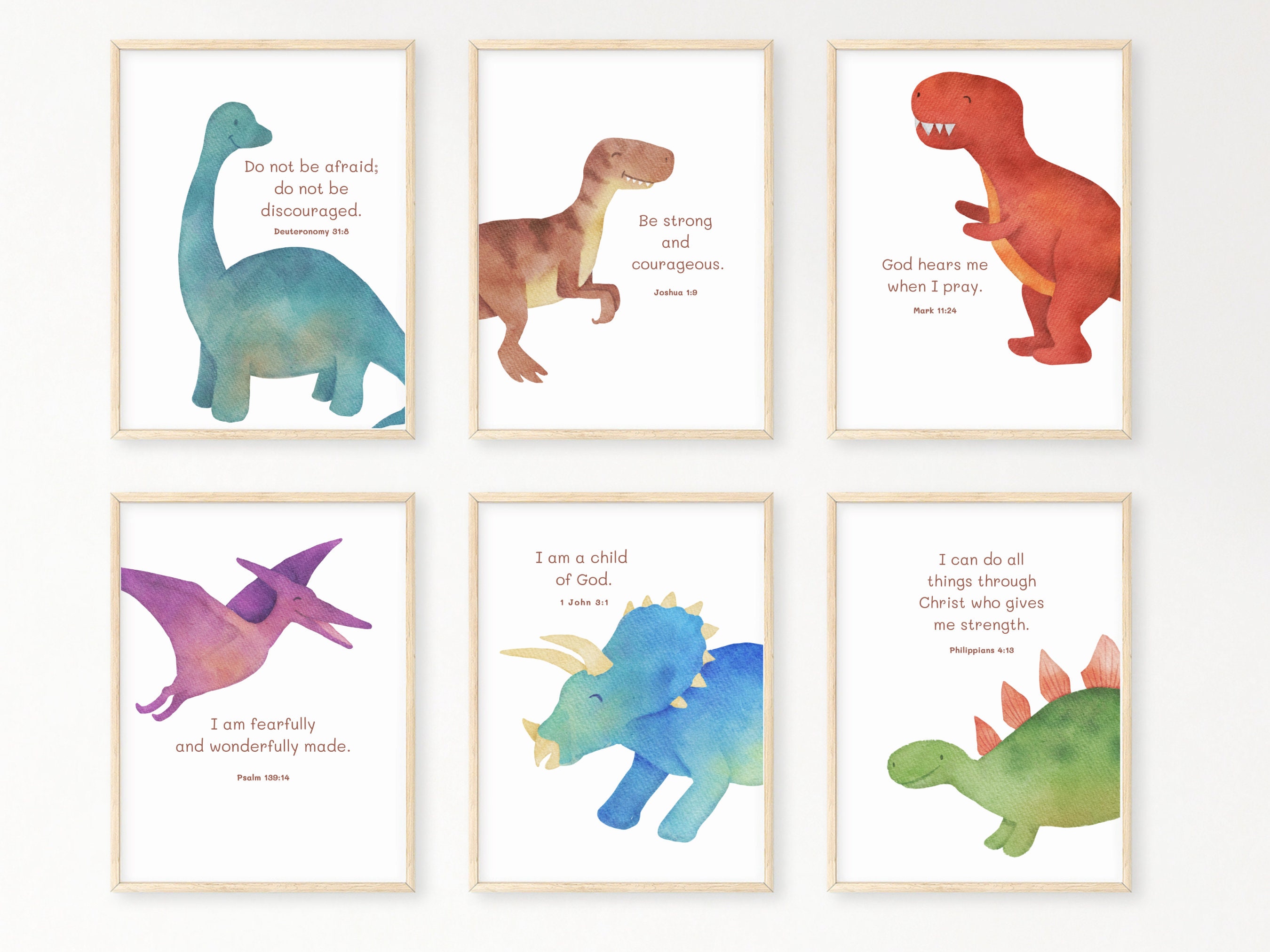 Dinosaur Nursery Prints Set, Bible Verses Nursery Wall Art, Dino Decor ...