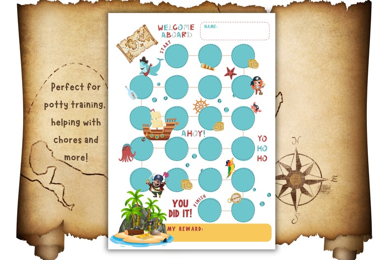 Reward Sticker Chart, Pirate Treasure Kids Potty Training Chart, Potty ...