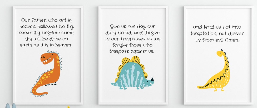 Set of 3 Lords Prayer Dinosaur Nursery Wall Art, T-rex (tyrannosaurus ...