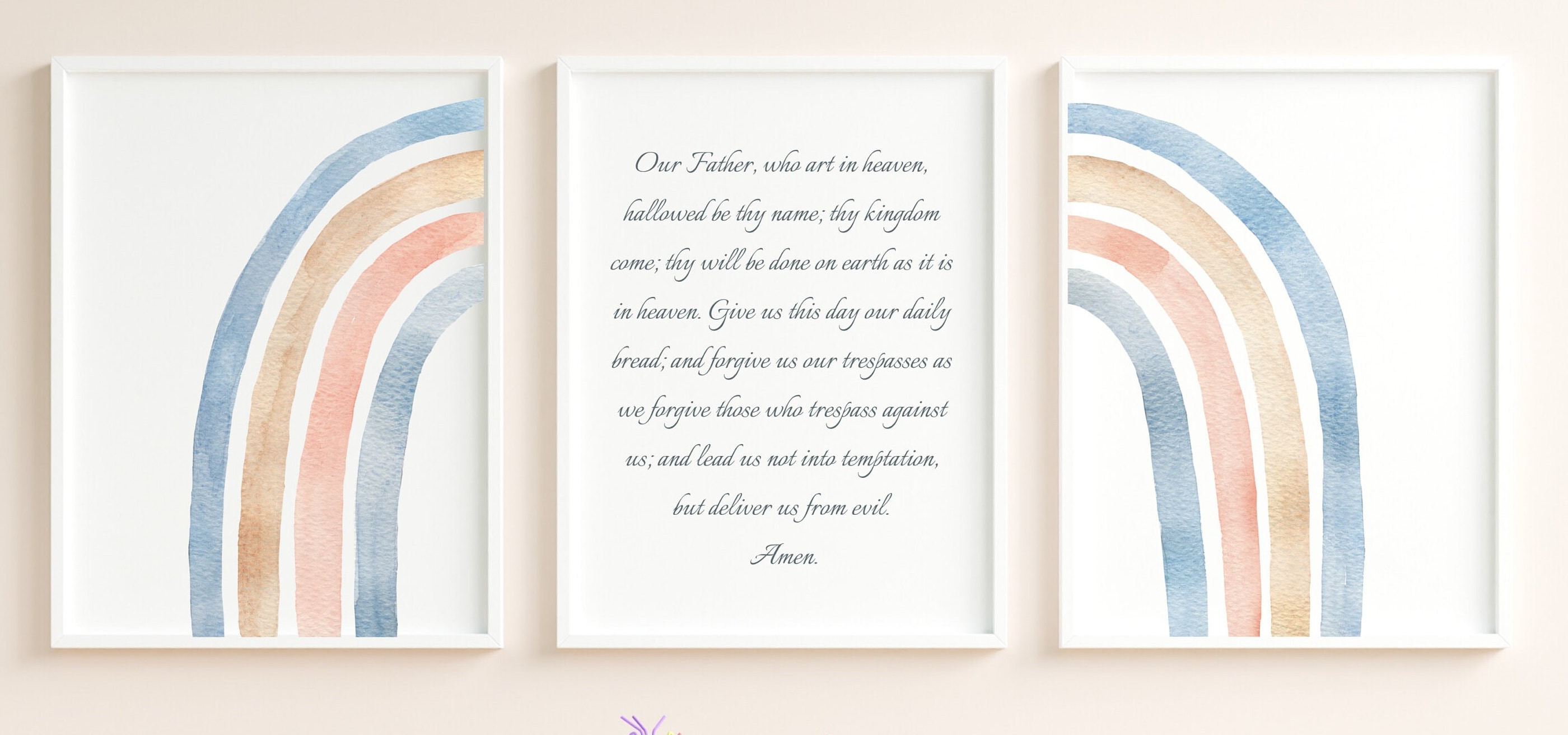 Lords Prayer Rainbow Nursery Wall Art Set of 3 Our Father Prayer Boho ...