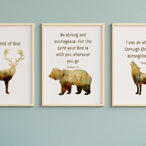 Woodland Animal Nursery Bible Verse Wall Art Set of 3, Boys Forest ...