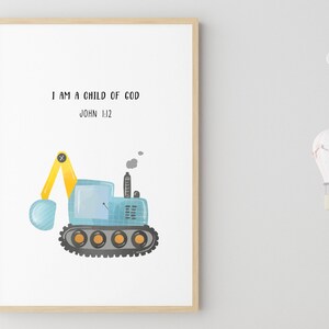 Bible Verse Construction Set of 3 Prints Kids Truck Tractor Digger ...