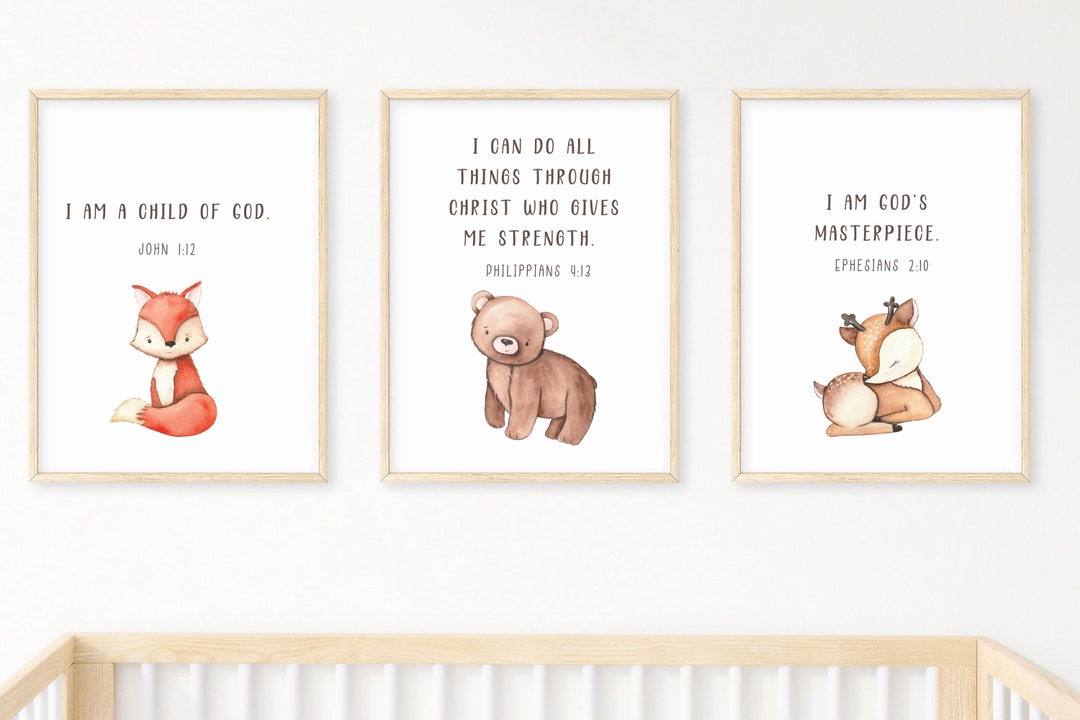 Woodland Animal Bible Verse Printable Wall Art Set of 3 Scripture ...