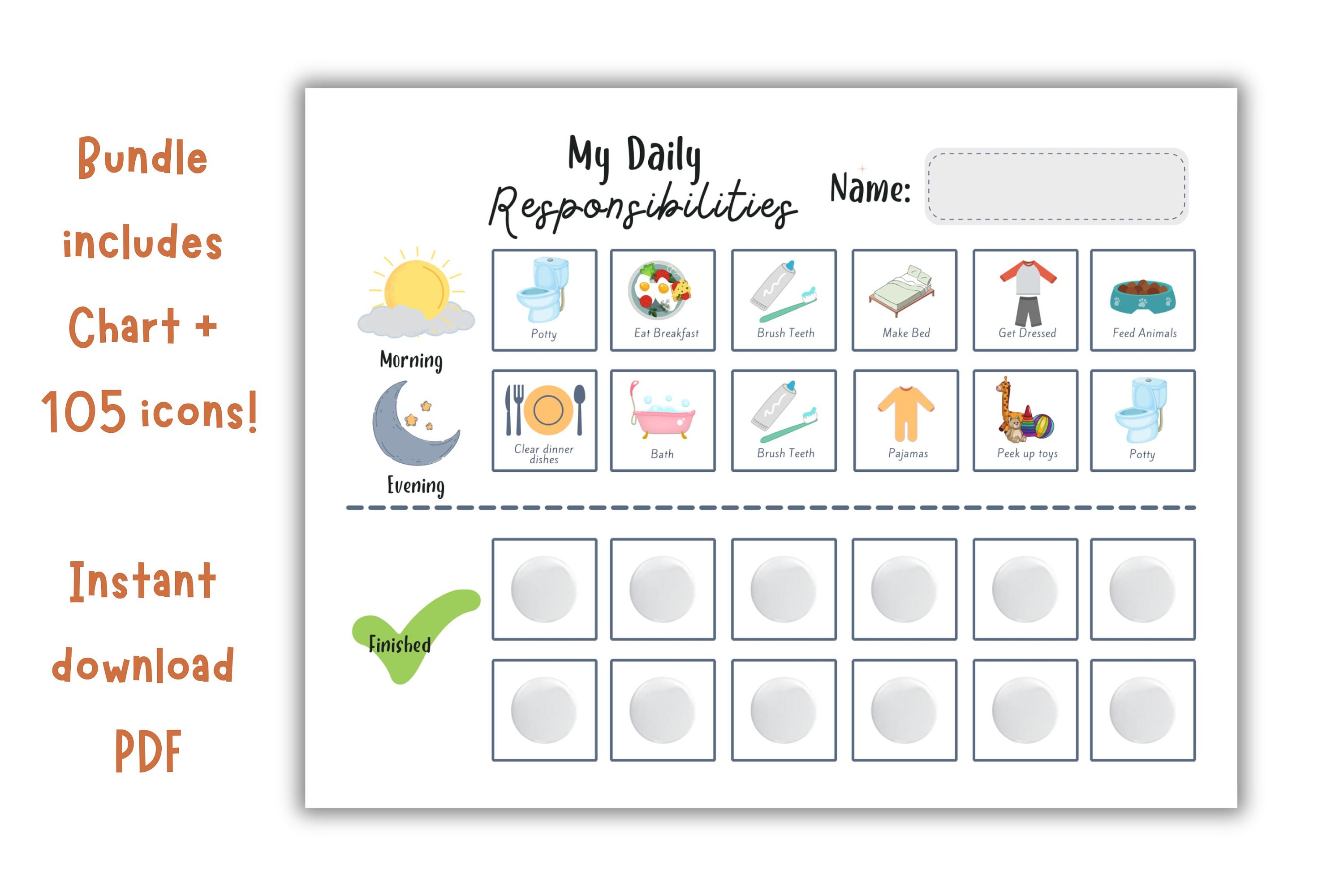 Kids Visual Routine Calendar & Chore Chart Printable Toddler Morning ...