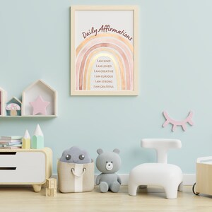 Kids Daily Affirmations Watercolor Rainbow Wall Art Printable Poster, I ...