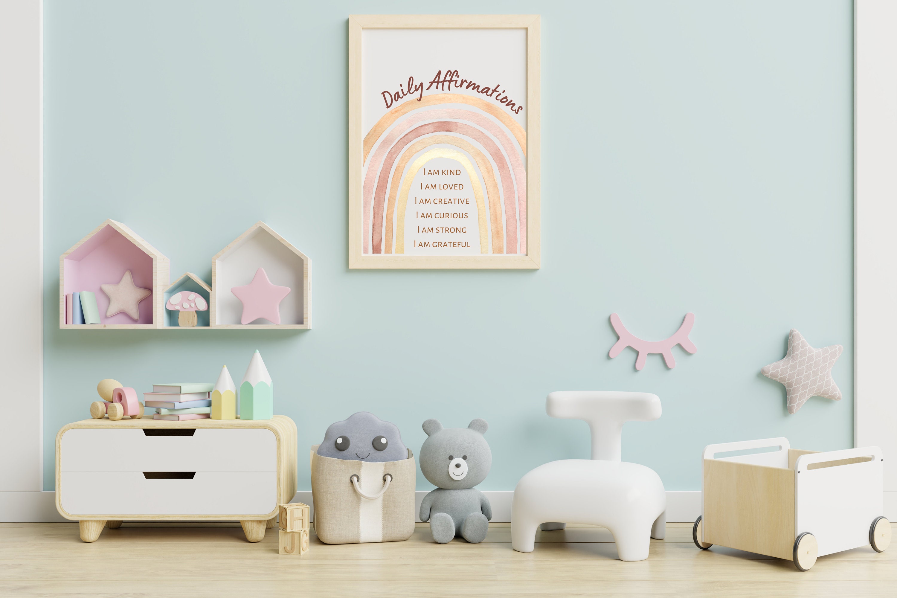 Kids Daily Affirmations Watercolor Rainbow Wall Art Printable Poster, I ...