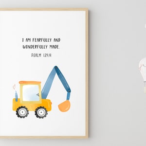 Bible Verse Construction Set of 3 Prints Kids Truck Tractor Digger ...
