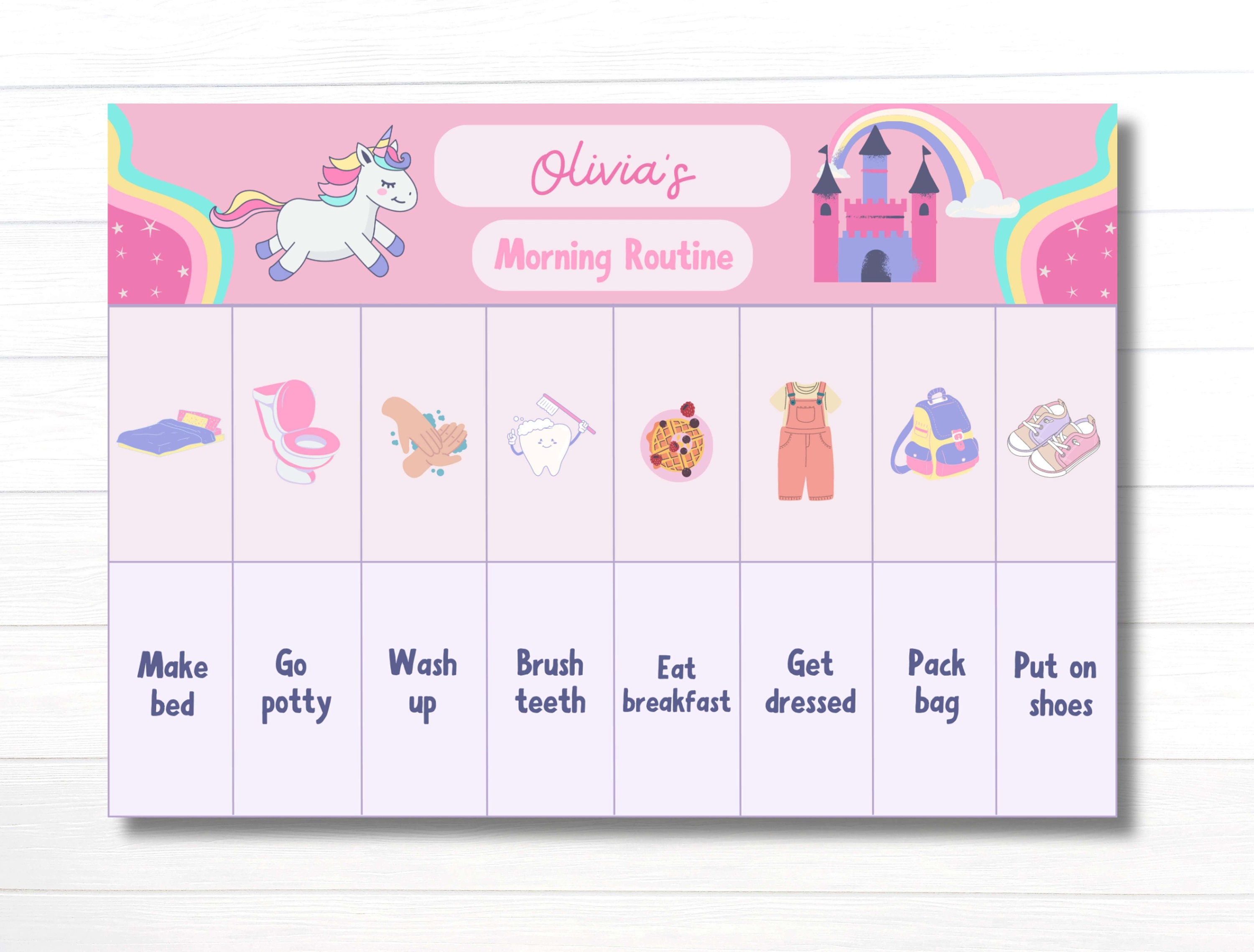 Unicorn Flip Routine Chart Kids Editable Printable,morning Board ...