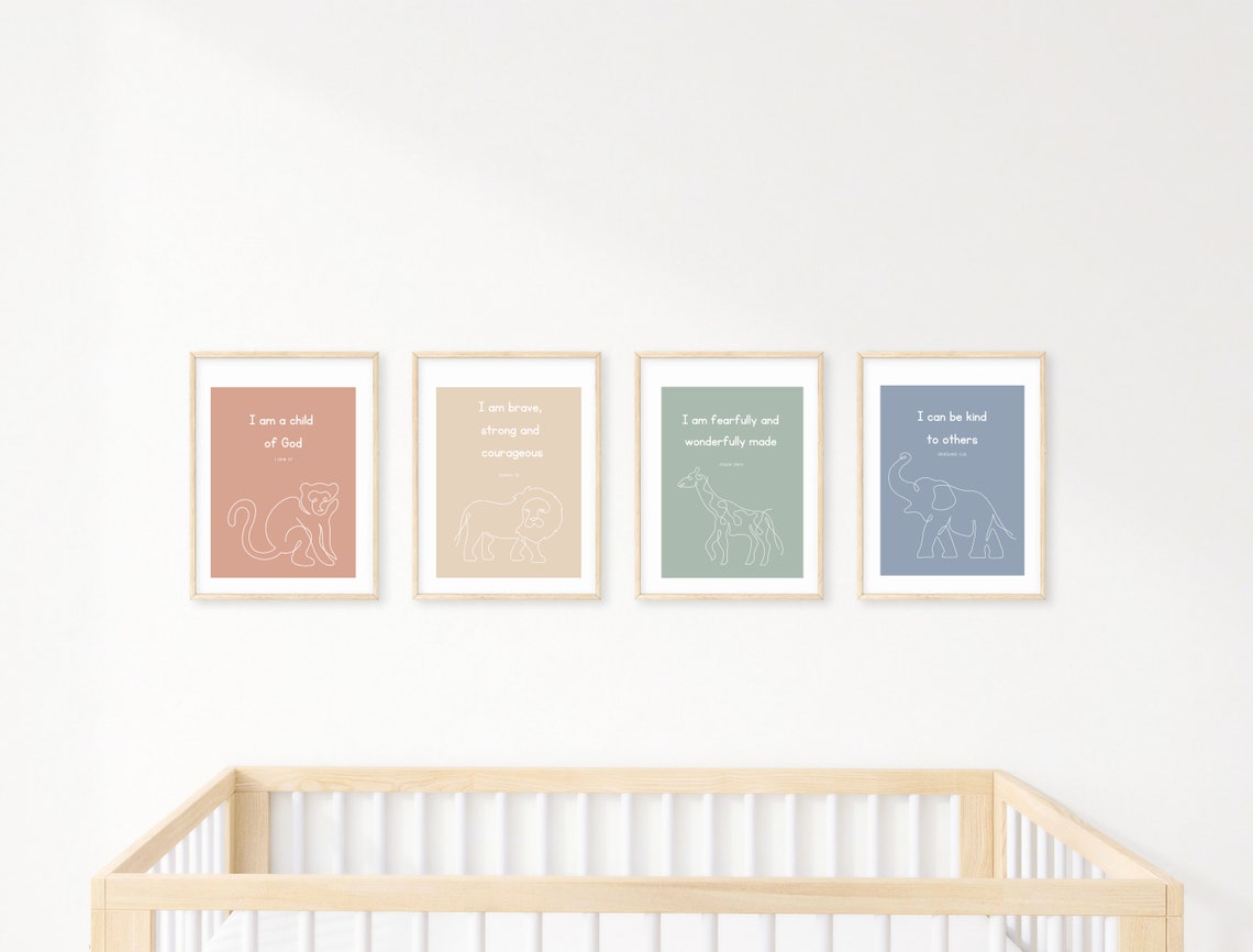 Safari Animal Bible Verse Prints | Set of 4 Jungle Nursery Wall Art ...