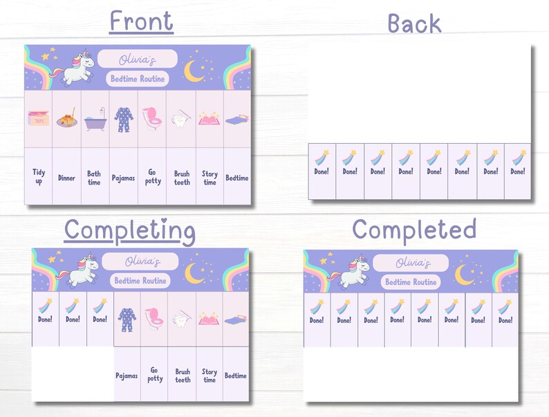 Unicorn Flip Routine Chart Kids Editable Printable,morning Board ...