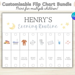 Kids Flip Chart Editable Routine Printable, Morning Chore Evening Flip ...