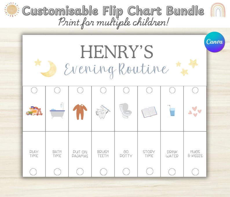 Kids Flip Chart Editable Routine Printable, Morning Chore Evening Flip ...