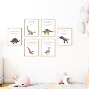 Dinosaur Bible Verse Printable Set of 6 Dinosaur Nursery Decor Dinosaur ...