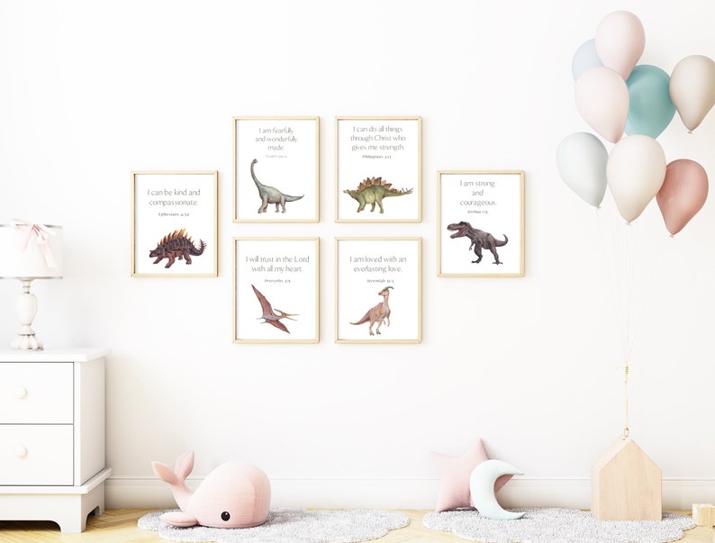 Dinosaur Bible Verse Printable Set of 6 Dinosaur Nursery Decor Dinosaur ...