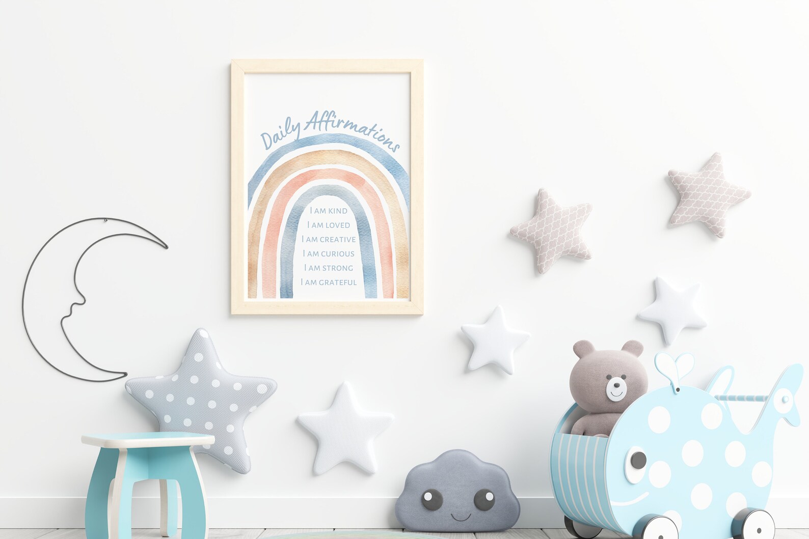Boys Daily Affirmations Watercolor Blue Rainbow Wall Art Printable ...