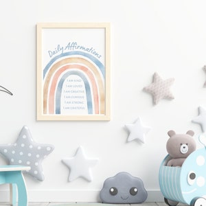 Boys Daily Affirmations Watercolor Blue Rainbow Wall Art Printable ...