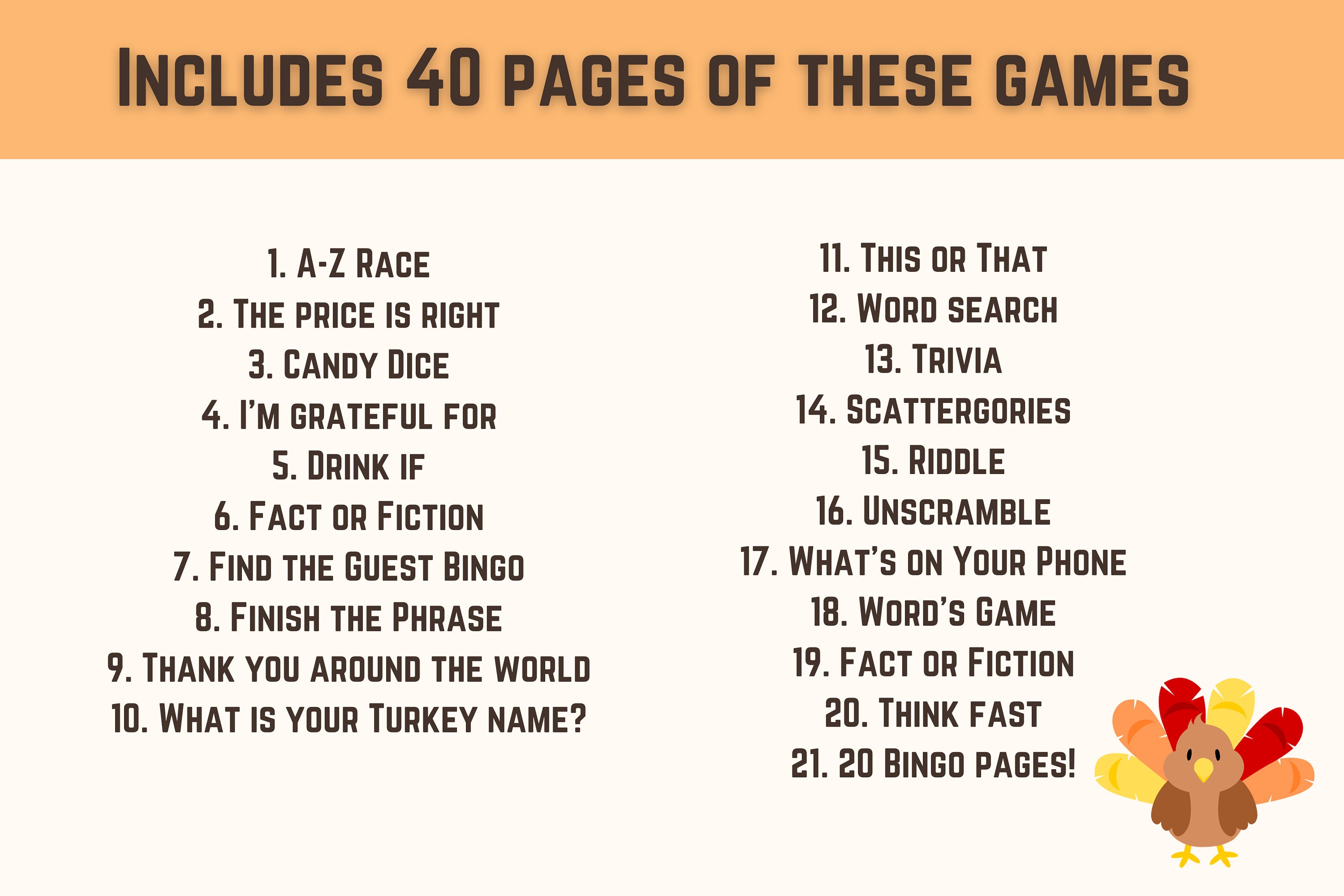 Thanksgiving Printable Games, Thanksgiving Games Bundle, Best ...