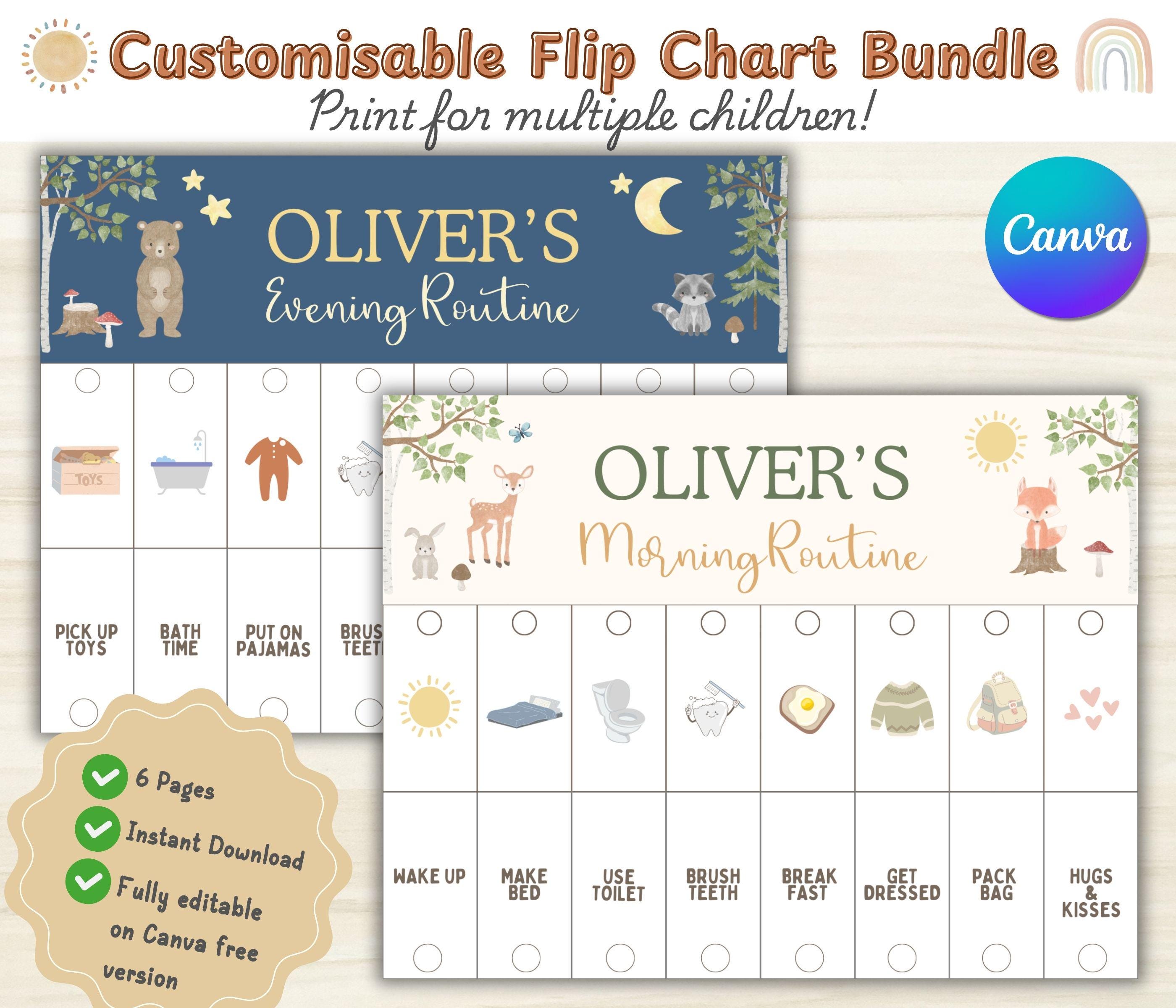 Kids Flip Charts, Visual Kids Routine Chart, Customizable Daily Routine ...
