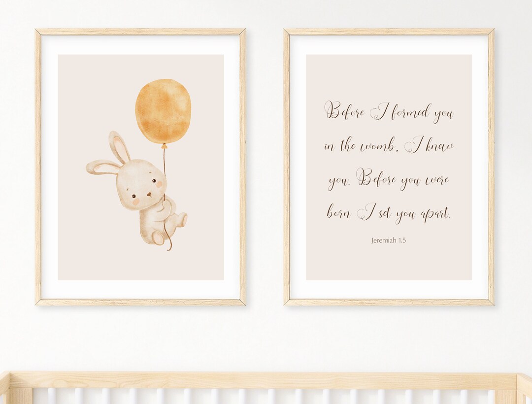 Bunny Nursery Art With Bible Verse Wall Decor Bunny Rabbit Balloon ...