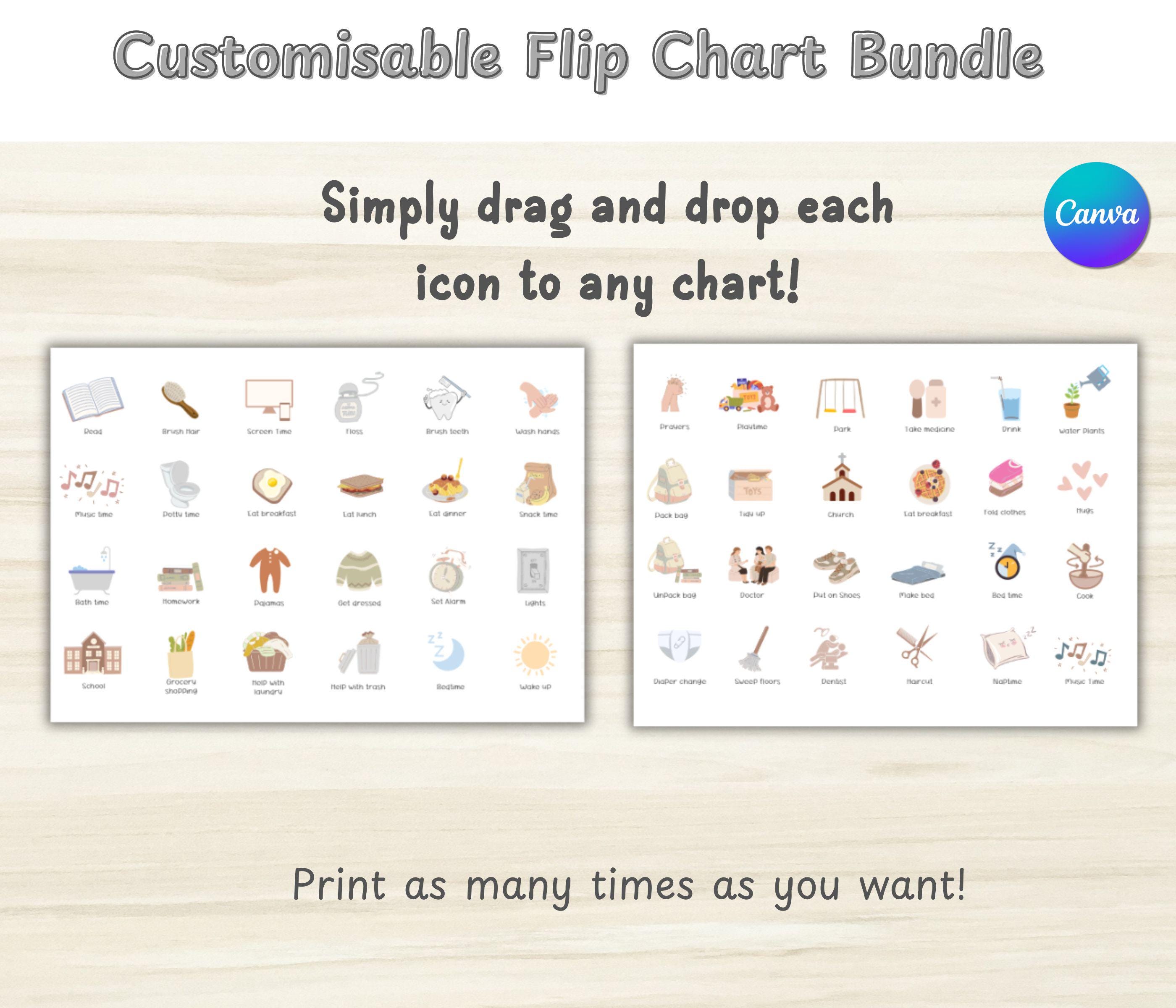 Kids Flip Charts, Visual Kids Routine Chart, Customizable Daily Routine ...