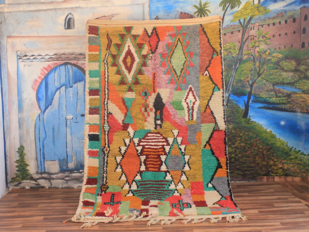 Colorful Moroccan Rug, Custom Fabulous Boujad Rug, Abstract Multicolored Carpet, Handmade ...
