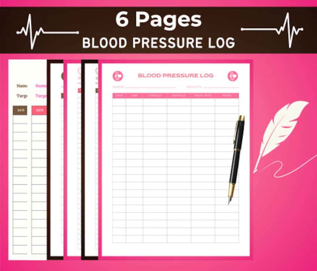 Blood Pressure Log Printable | High Blood Pressure Tracker Template ...