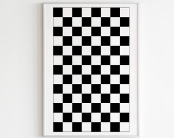 Funky Checkered Wavy, Black and Cream Art Print, Checkered Decor ...