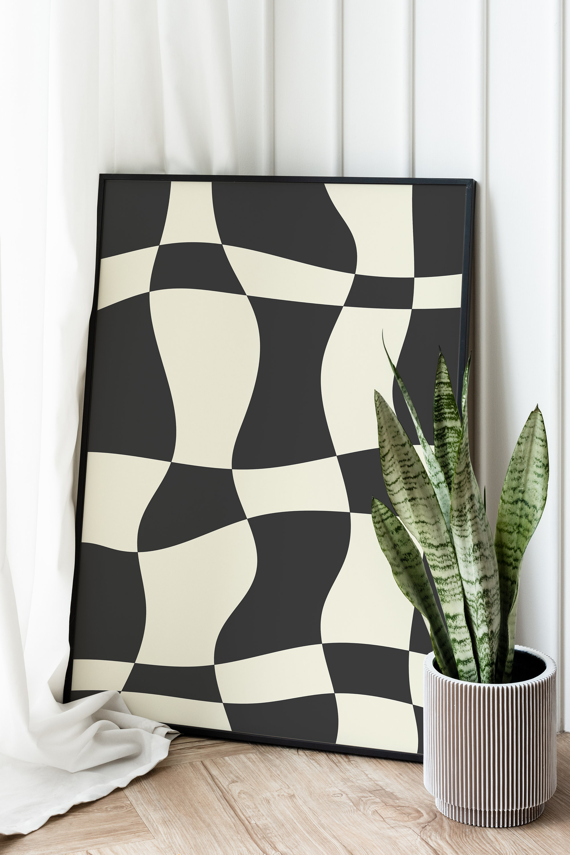 Funky Checkered Wavy, Black and Cream Art Print, Checkered Decor ...